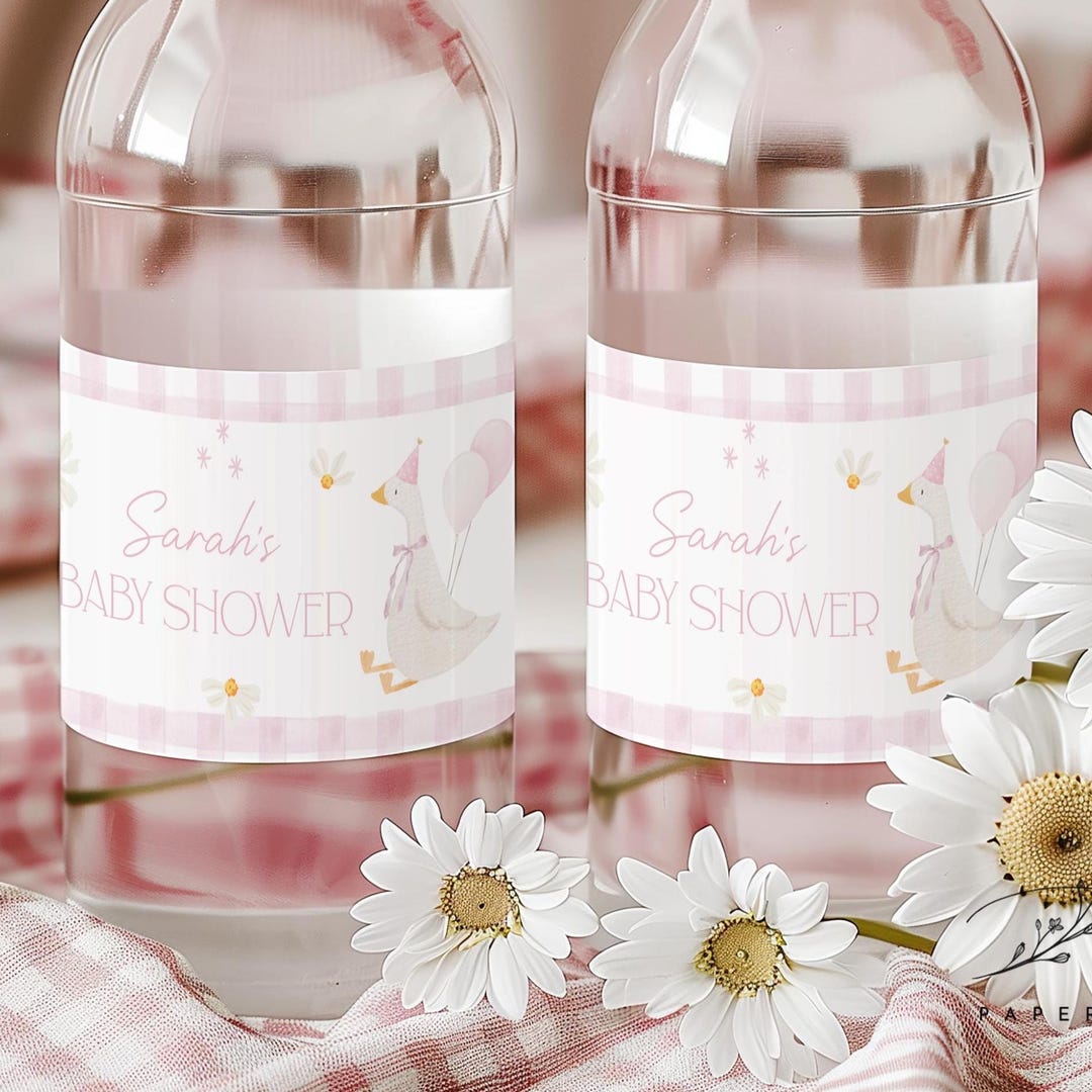 Silly Goose Water Bottle Labels for Pink Baby Shower, Printable ...