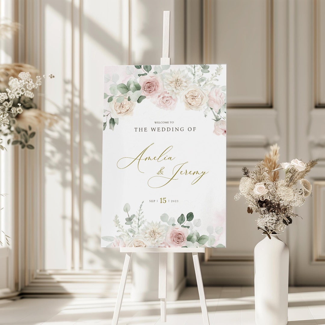 Blush Pink Wedding Welcome Sign Template, Soft Pink Wedding Suite ...