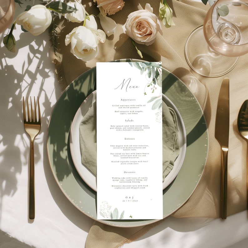 Sage Green Wedding Menu Template, Minimalist Wedding, Eucalyptus ...