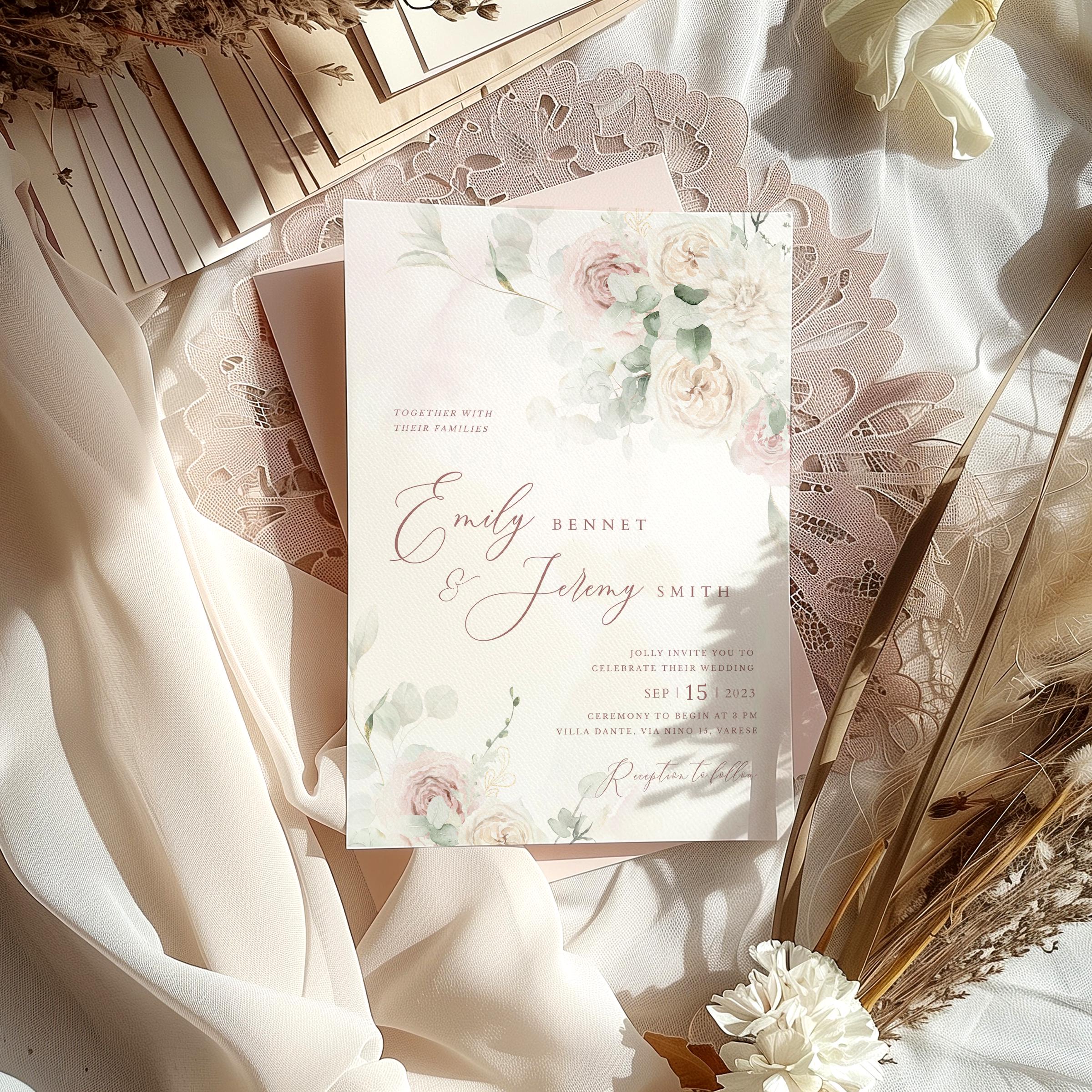Blush Pink Wedding Invitation Template, Minimalist Editable Invite ...