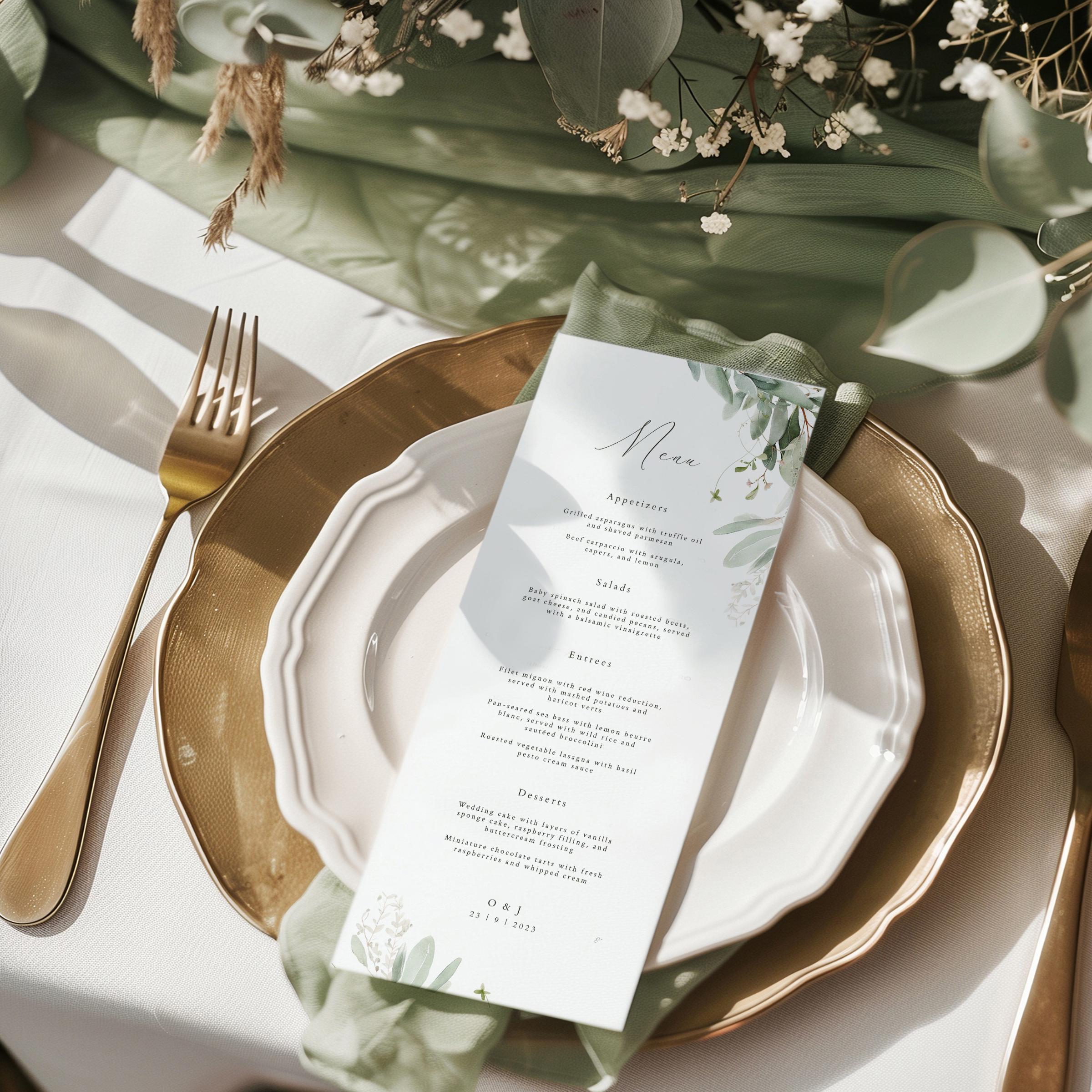 Sage Green Wedding Menu Template, Minimalist Wedding, Eucalyptus ...