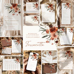 Boho Terracotta Floral Wedding Invitation BUNDLE Template, Elegant ...