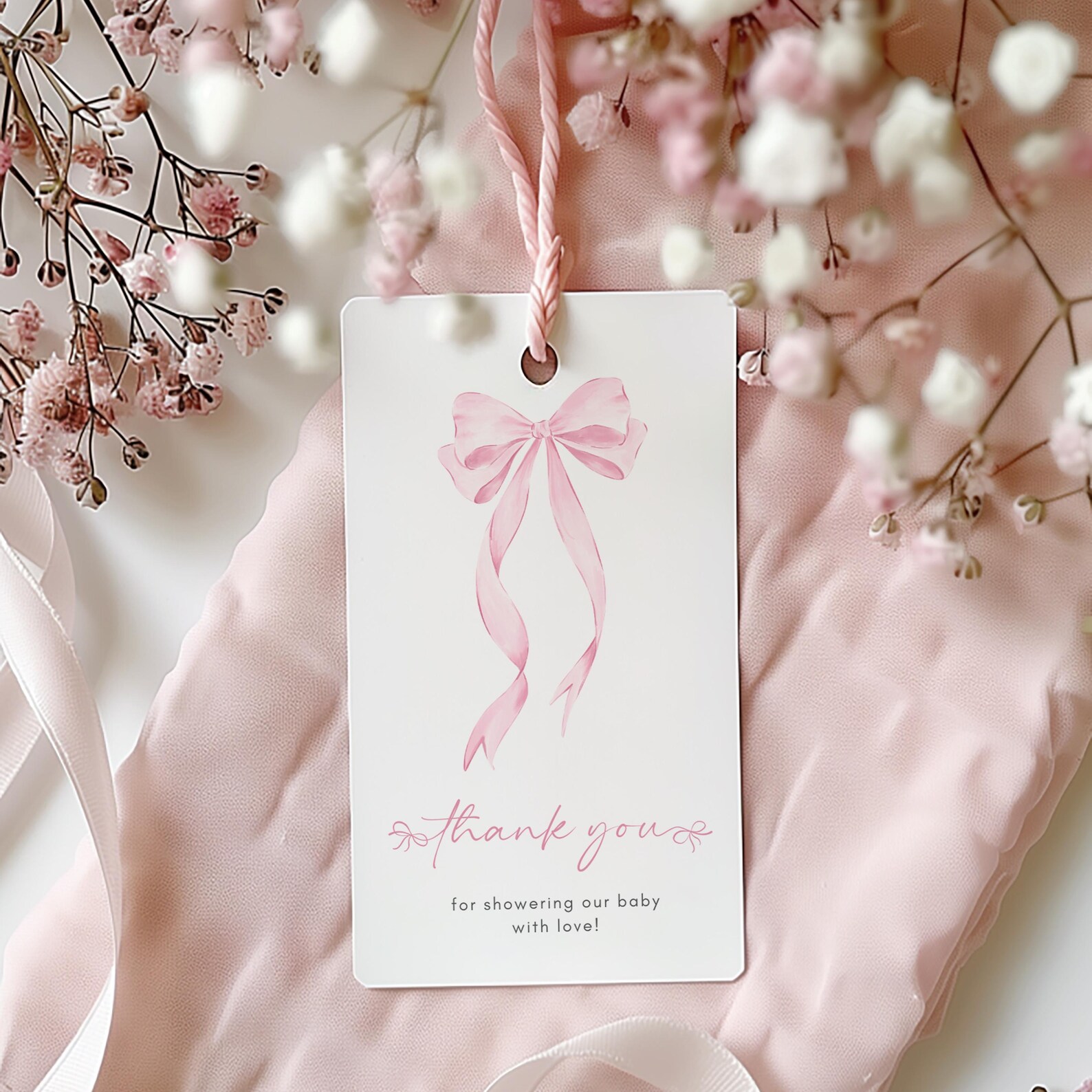 Pink Bow Baby Shower Favor Tags, Printable Thank You Tags (digital ...