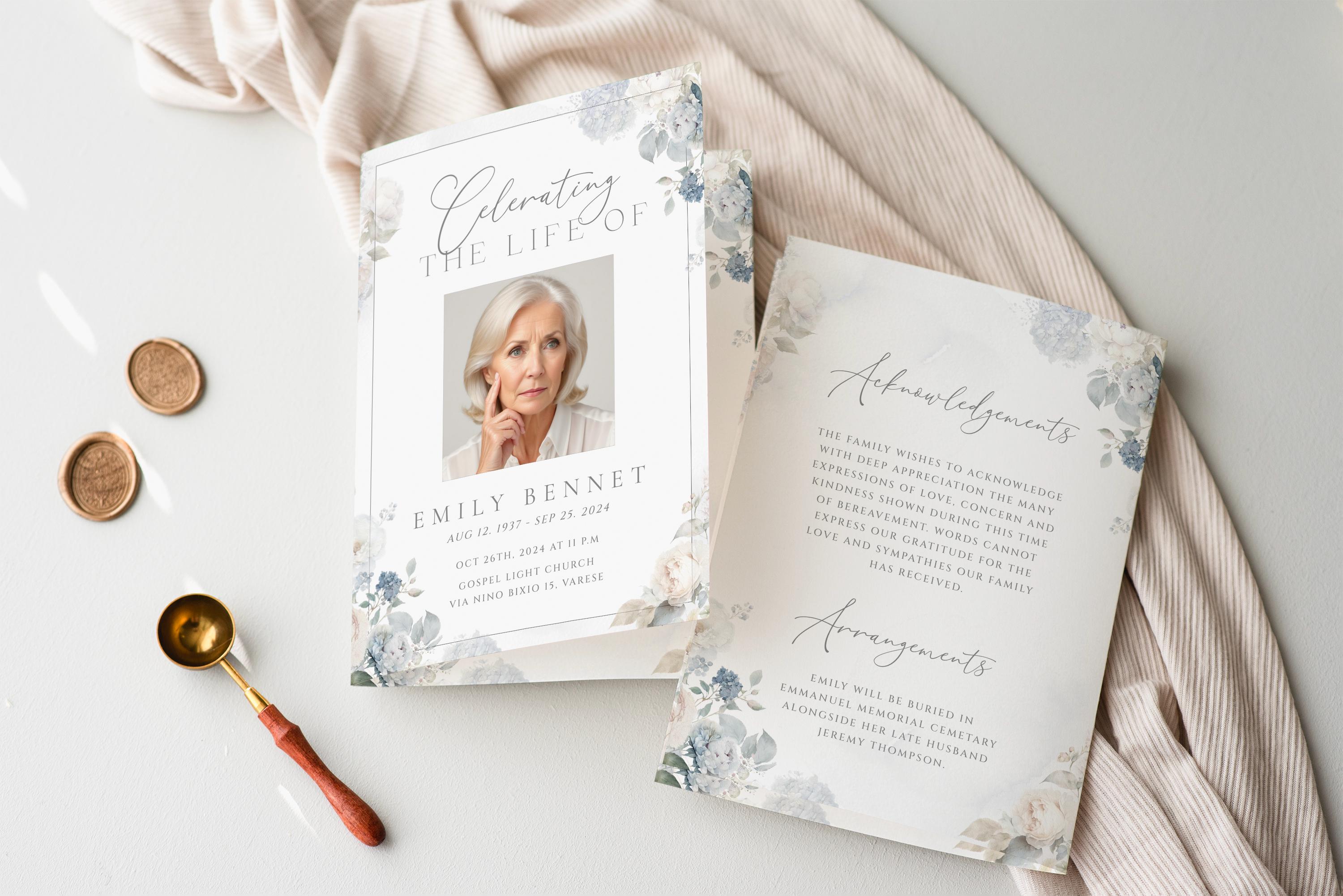 Editable Funeral Program Template, Digital Floral Funeral Announcement ...