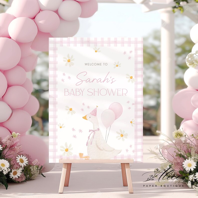 Silly Goose Welcome Sign Printable, Pink Gingham Baby Shower Welcome ...