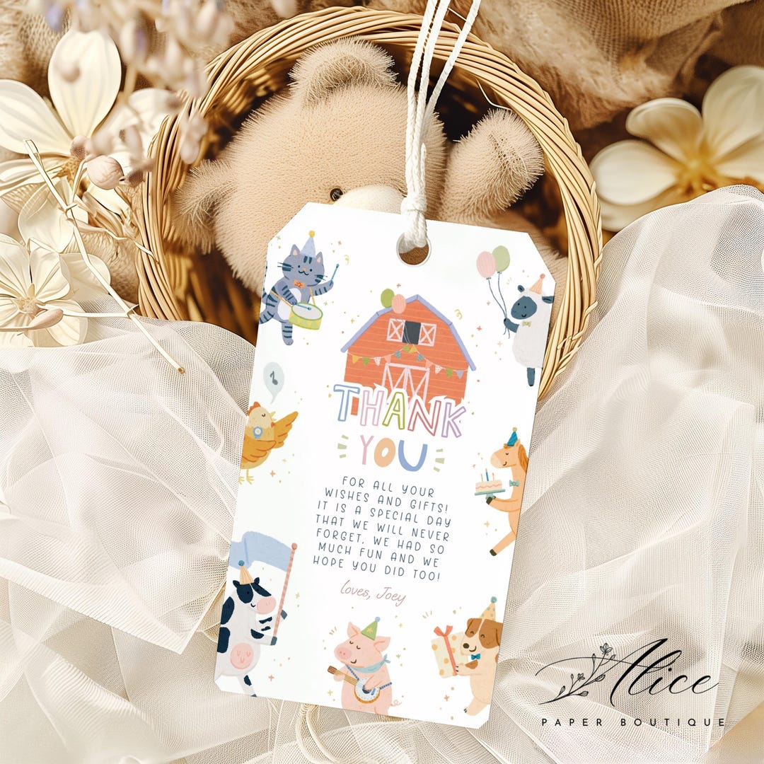 Calling All Party Animals Birthday Favor Tags, Farm Animals Theme ...