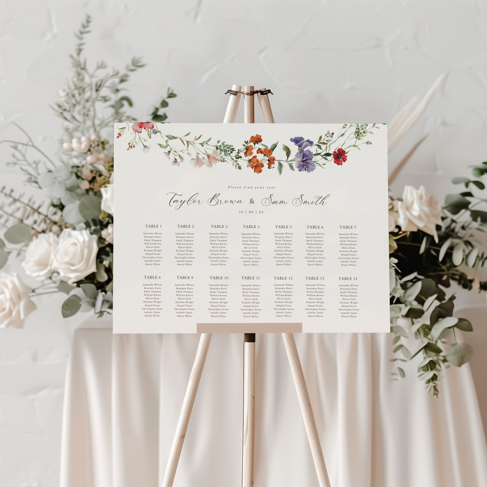 Elegant Wild Floral Wedding Seating Chart Template, Wild Flower Wedding ...