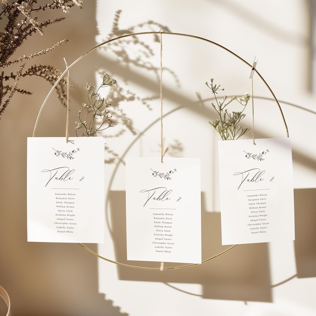 Minimalist Wedding Seating Card Template, Calligraphy Wedding Template ...