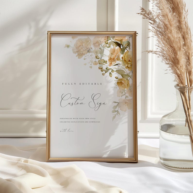 Classic Flower Wedding Table Sign Template, Minimalist Wedding ...