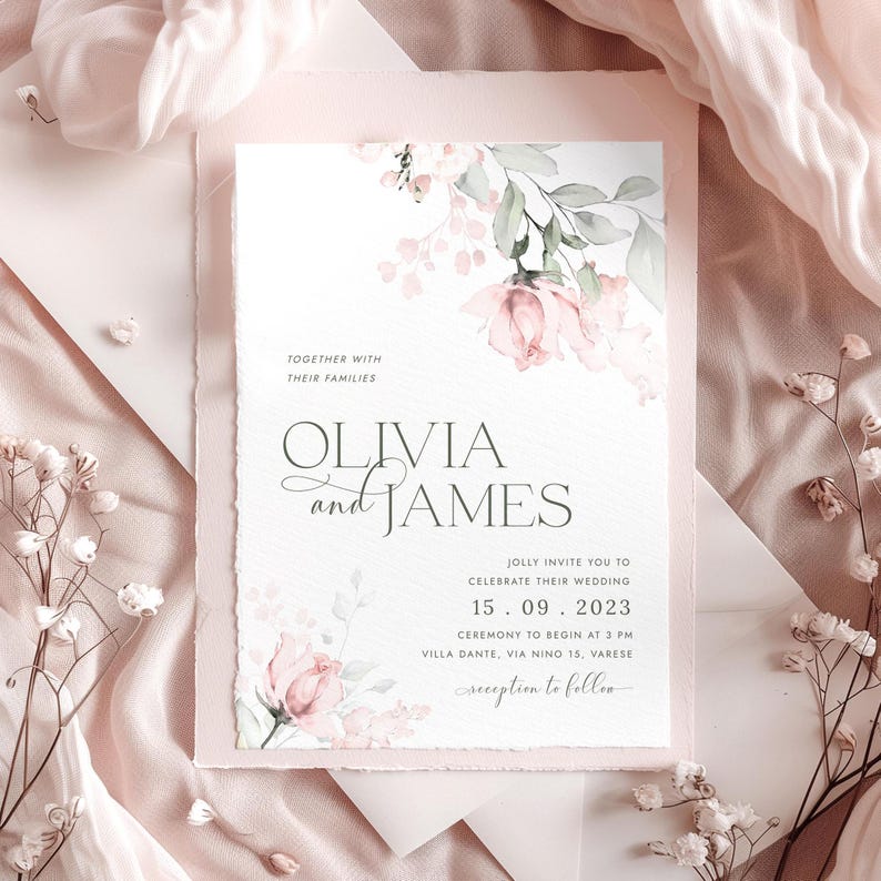 Blush Pink Wedding Invitation Template, Minimalist Editable Invite ...