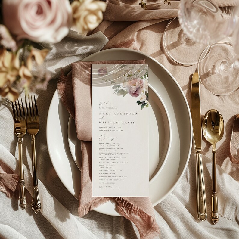 Elegant Floral Wedding Programs Template, Violet Flower Editable ...