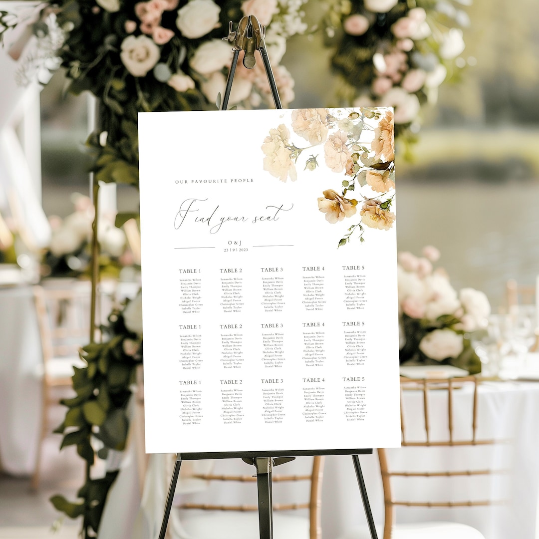 Classic Flower Wedding Seating Chart Template, Minimalist Wedding ...