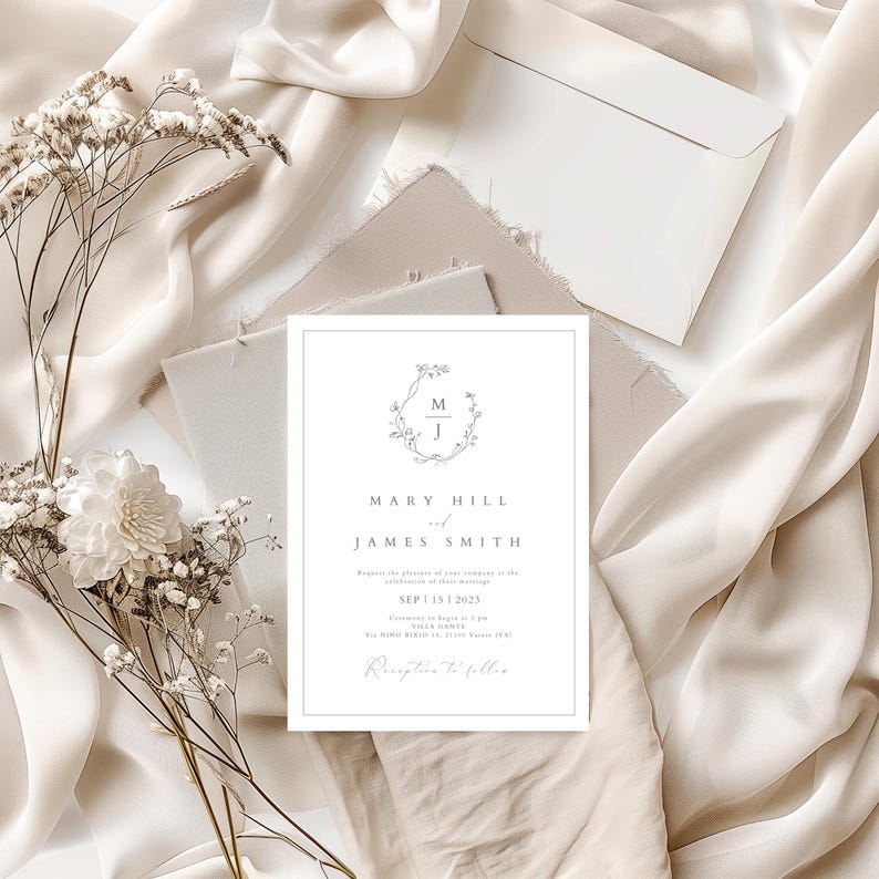 Minimalist Wedding Invitation Template, Calligraphy Wedding Template ...