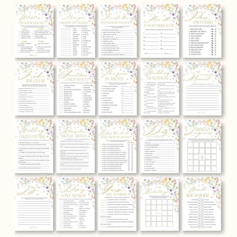 39 Love in Bloom Bridal Shower Games Bundle, Blooming Wildflower ...