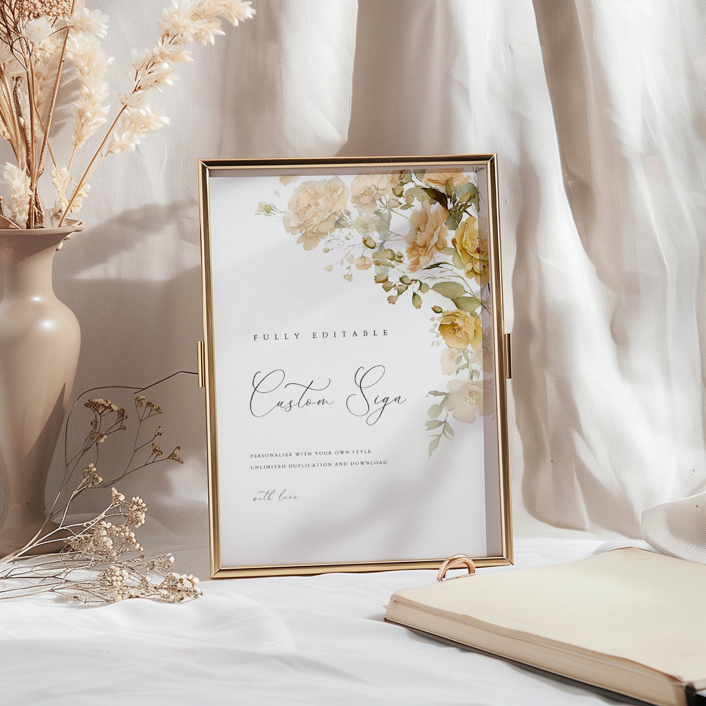 Classic Flower Wedding Table Sign Template, Minimalist Wedding ...