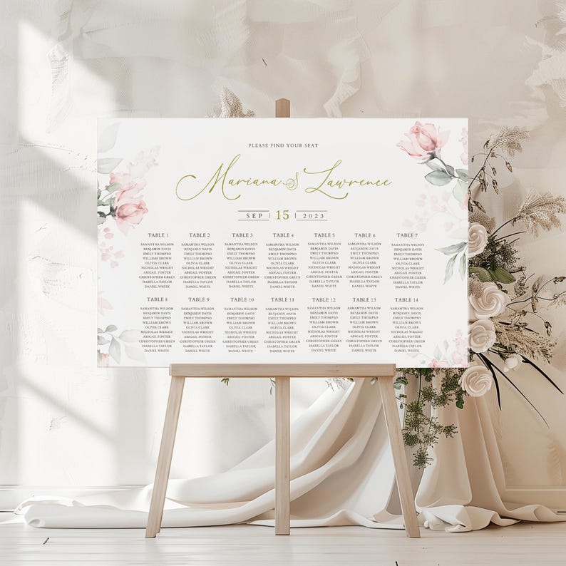 Blush Pink Wedding Seating Chart Template, Soft Pink Wedding Suite ...