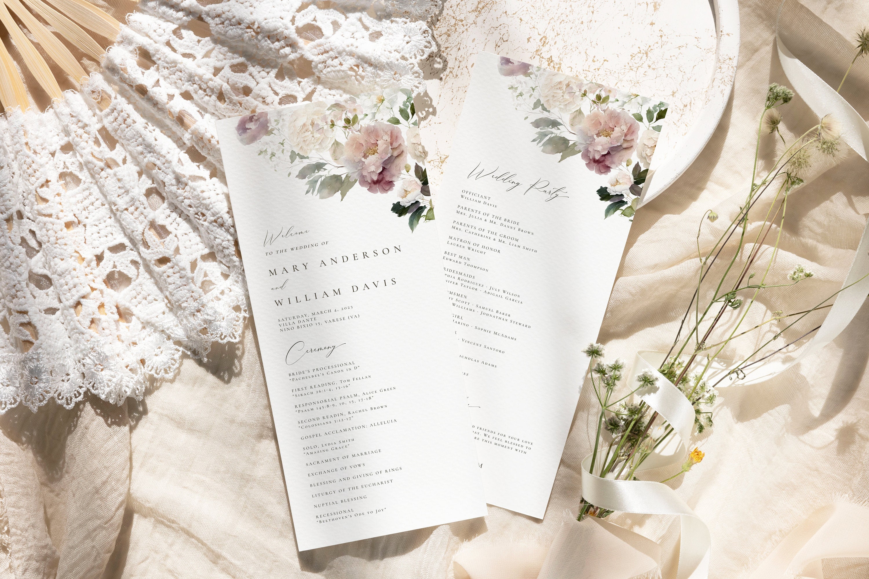 Elegant Floral Wedding Programs Template, Violet Flower Editable ...