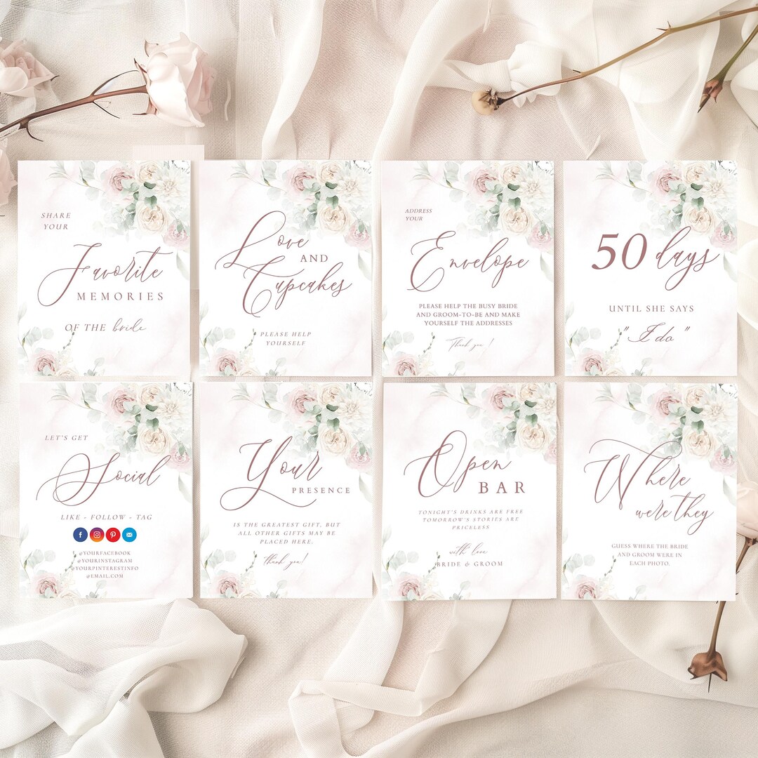 50 Elegant Blush Pink Wedding Table Sign Template, Editable Wedding ...