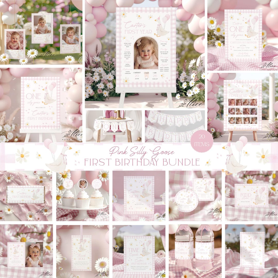 Pink One Silly Goose 1st Birthday Bundle, Girl Party Printables ...