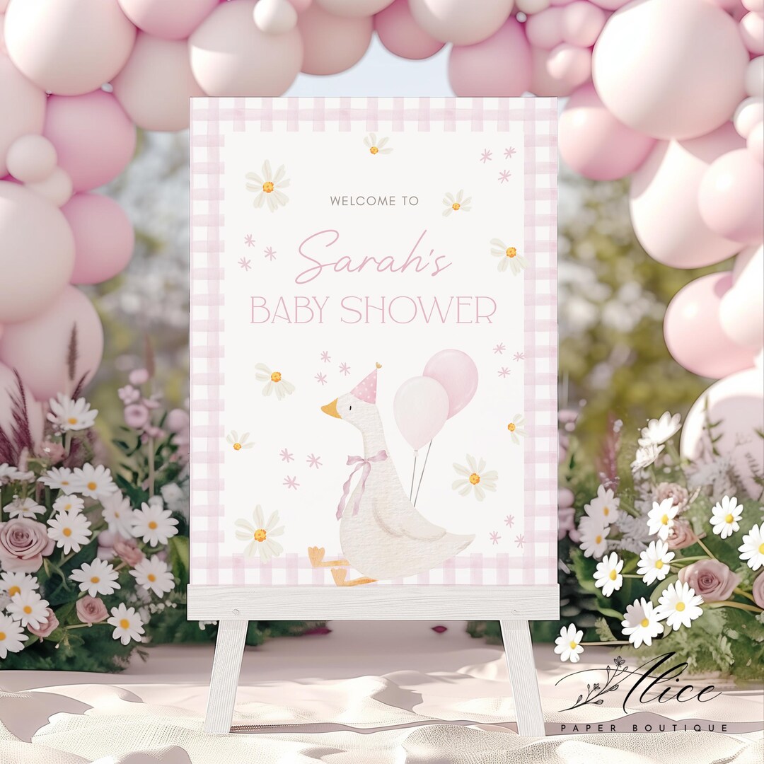 Silly Goose Welcome Sign Printable, Pink Gingham Baby Shower Welcome ...