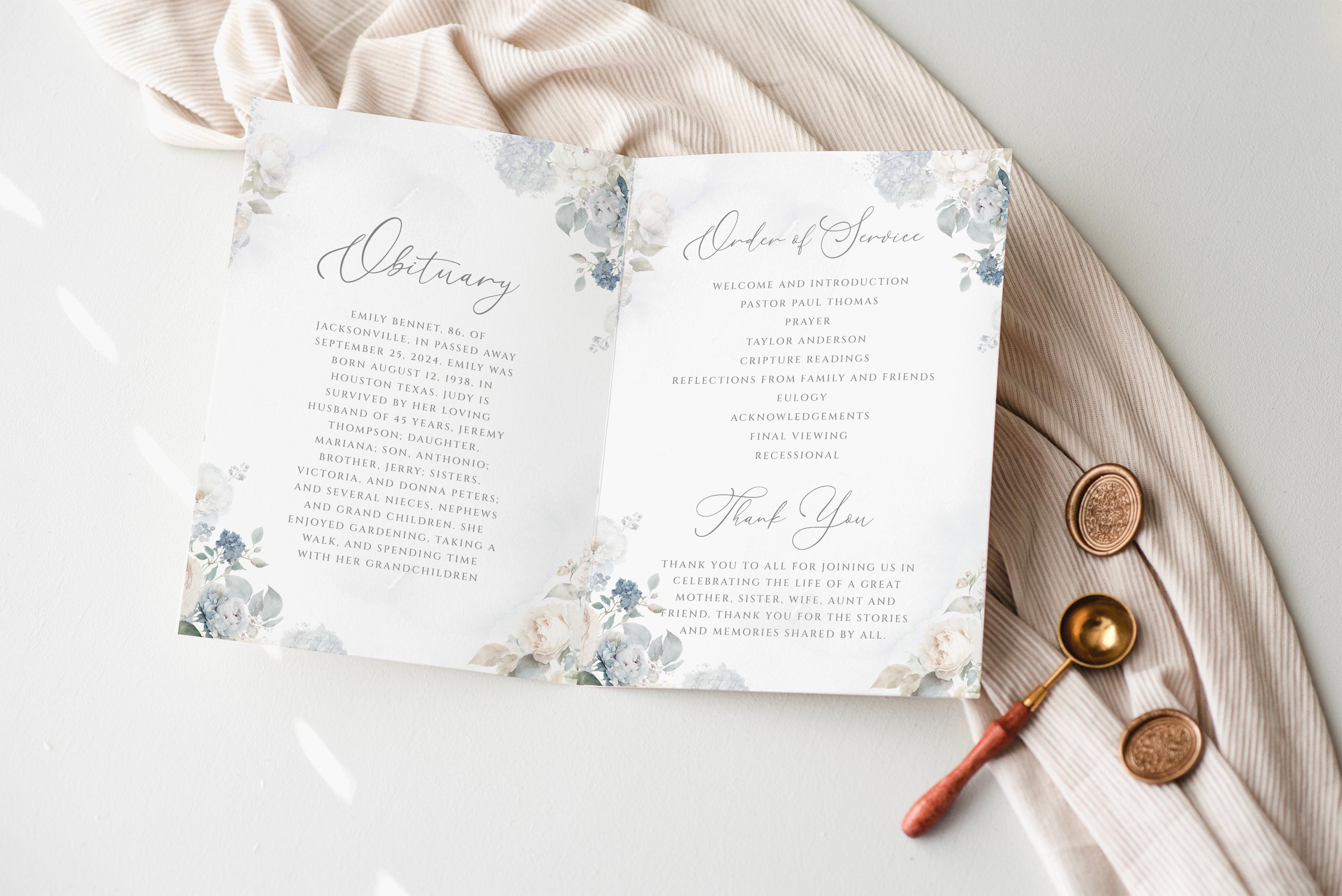 Editable Funeral Program Template, Digital Floral Funeral Announcement ...