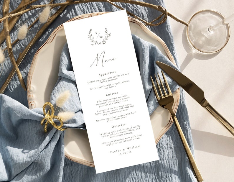 Minimalist Wedding Menu Template, Calligraphy Wedding Menu Template ...
