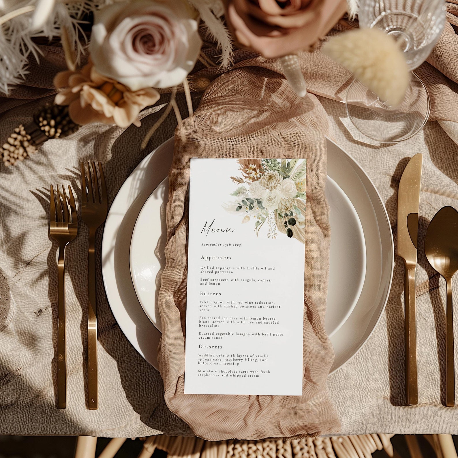 Boho Sage Green Wedding Menu Template, Minimalist Wedding, Eucalyptus ...