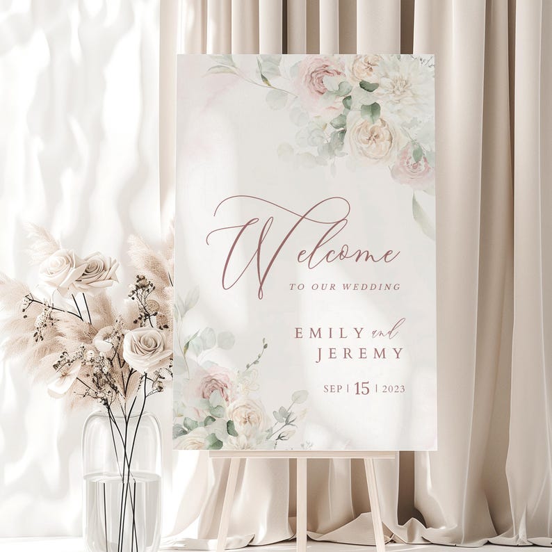 Blush Pink Wedding Welcome Sign Template, Soft Pink Wedding Suite ...