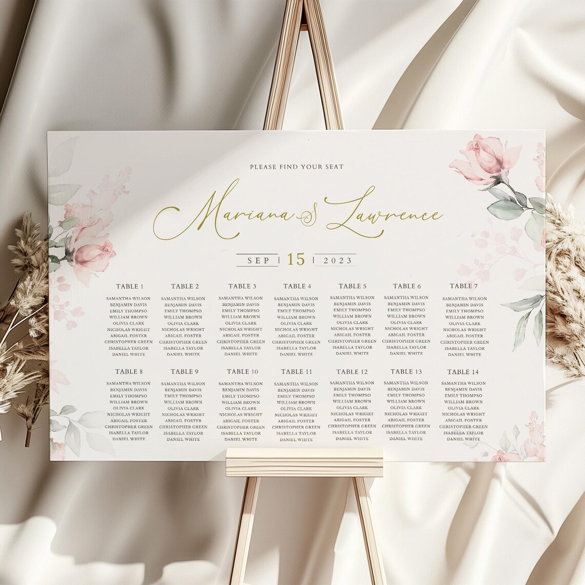 Blush Pink Wedding Seating Chart Template, Soft Pink Wedding Suite ...