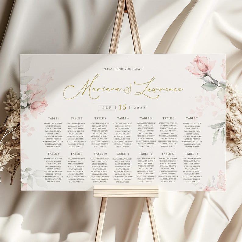 Blush Pink Wedding Seating Chart Template, Soft Pink Wedding Suite ...