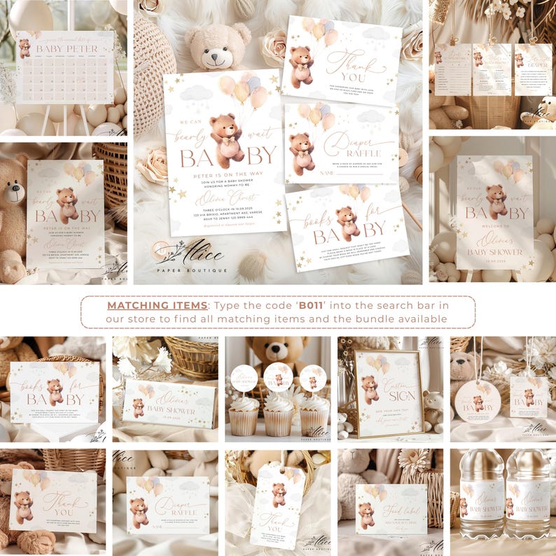 Teddy Bear Food Labels, Baby Shower Tent Card, Editable Bear Balloon ...