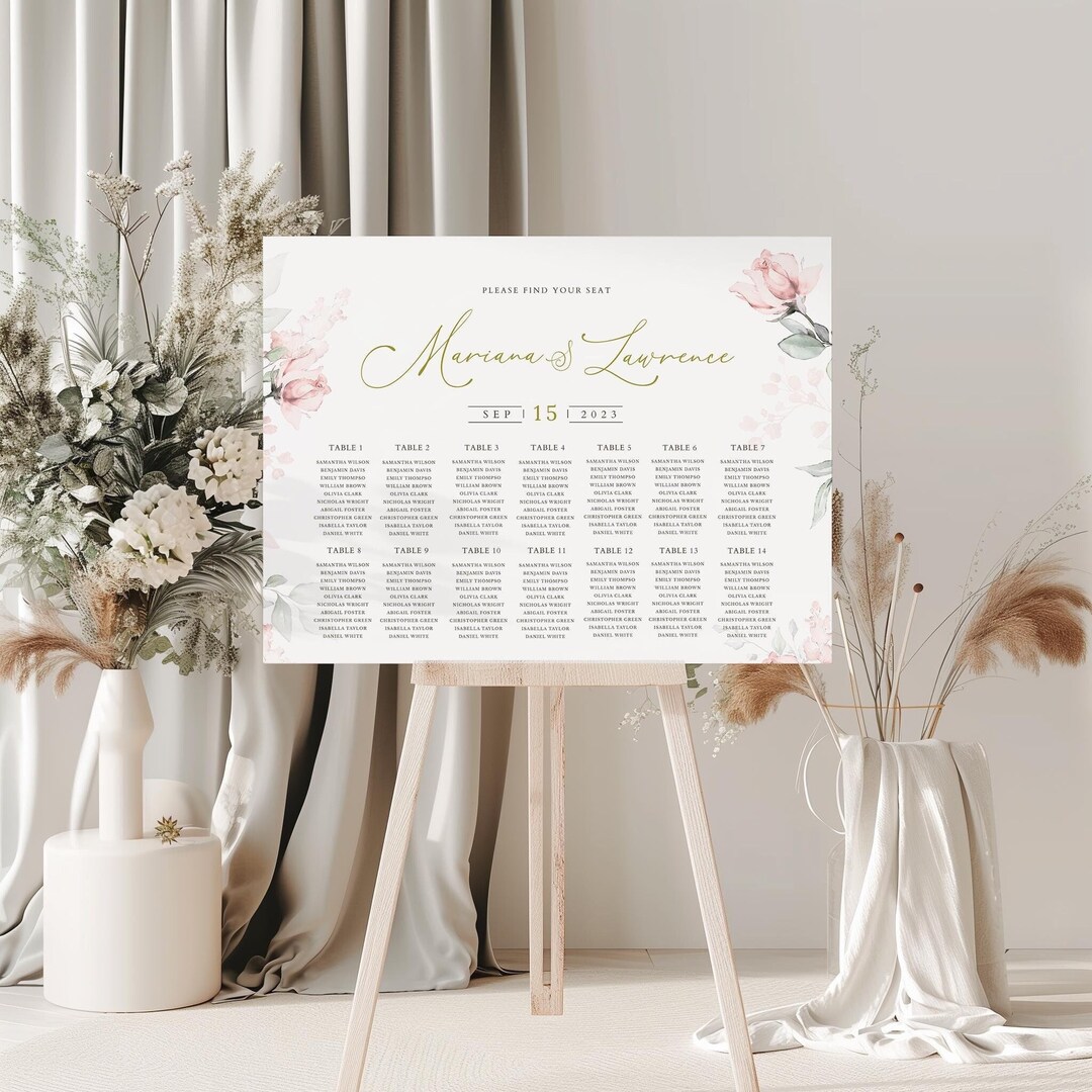 Blush Pink Wedding Seating Chart Template, Soft Pink Wedding Suite ...