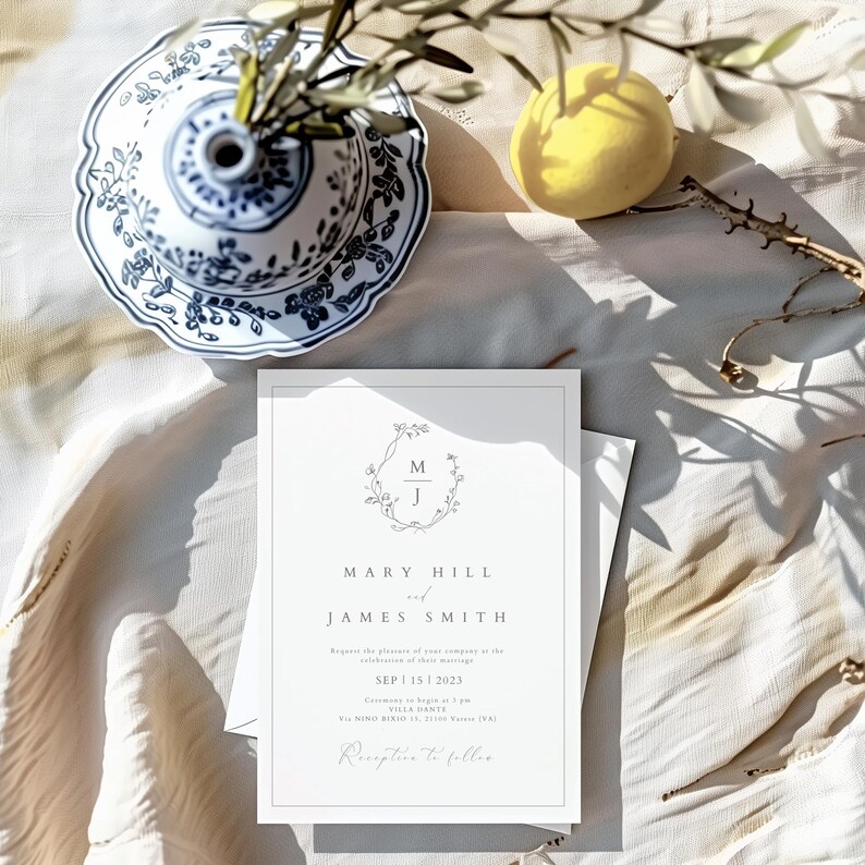 Minimalist Wedding Invitation Template, Calligraphy Wedding Template ...