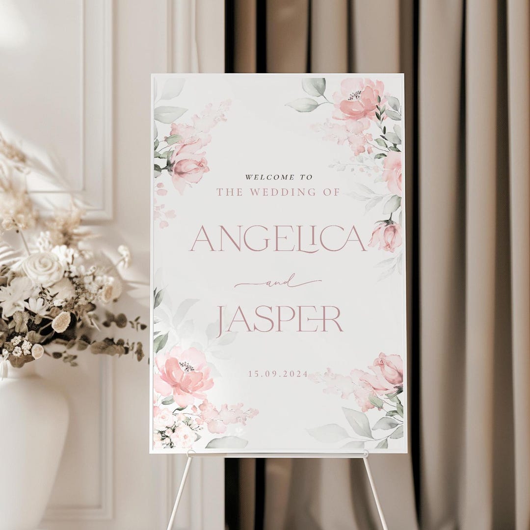 Blush Pink Wedding Welcome Sign Template, Soft Pink Wedding Suite ...