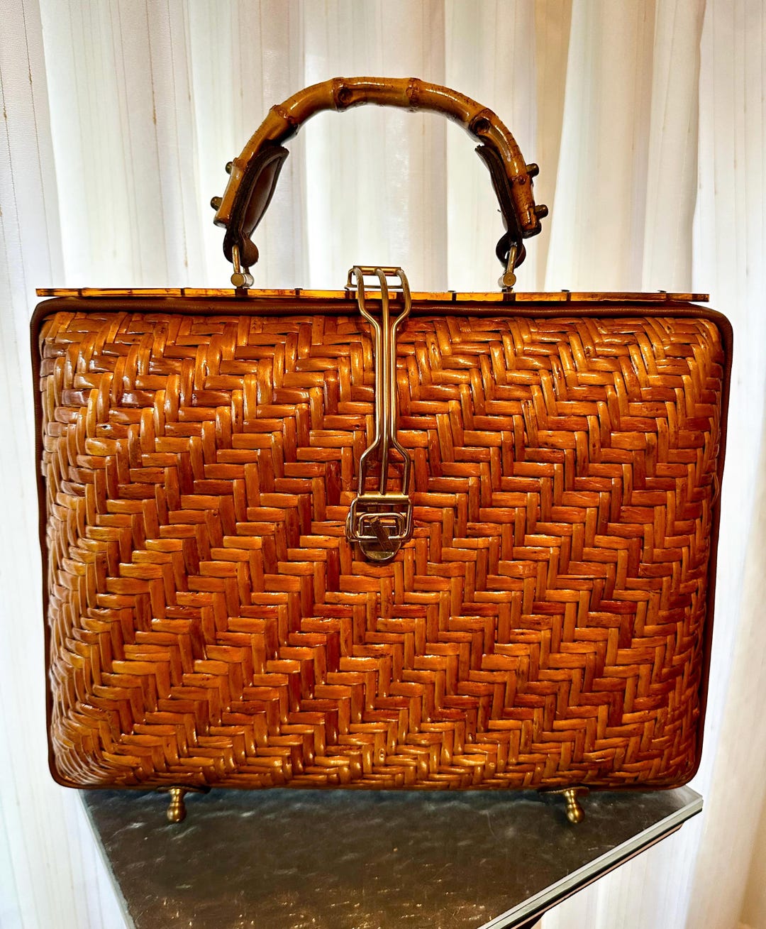 Vintage WICKER Handmade PURSE. Gorgeous Metal Adornments. Collectible ...
