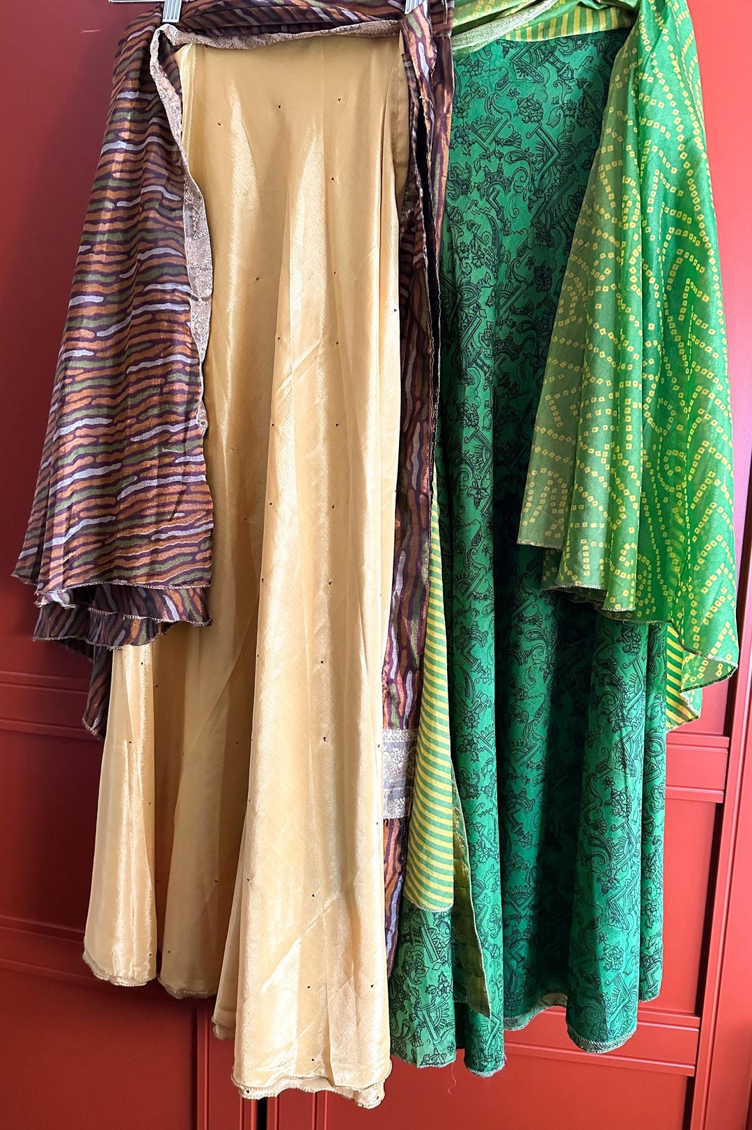 2 VINTAGE SILK Wrap Reversible Double Layered One of a Kind Skirt Dress ...
