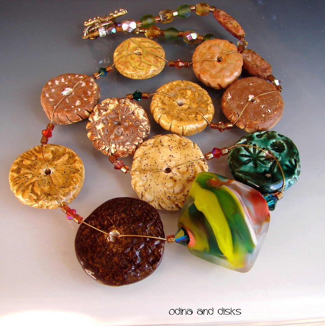 ODINA and DISCS Disks Necklace. Art Glass Murano and Ceramic Handmade ...