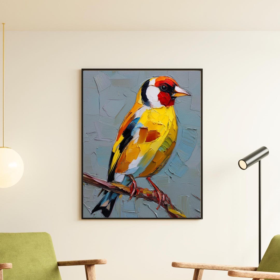Willow Goldfinch Impasto Oil Painting: Vibrant PNW Digital Art ...
