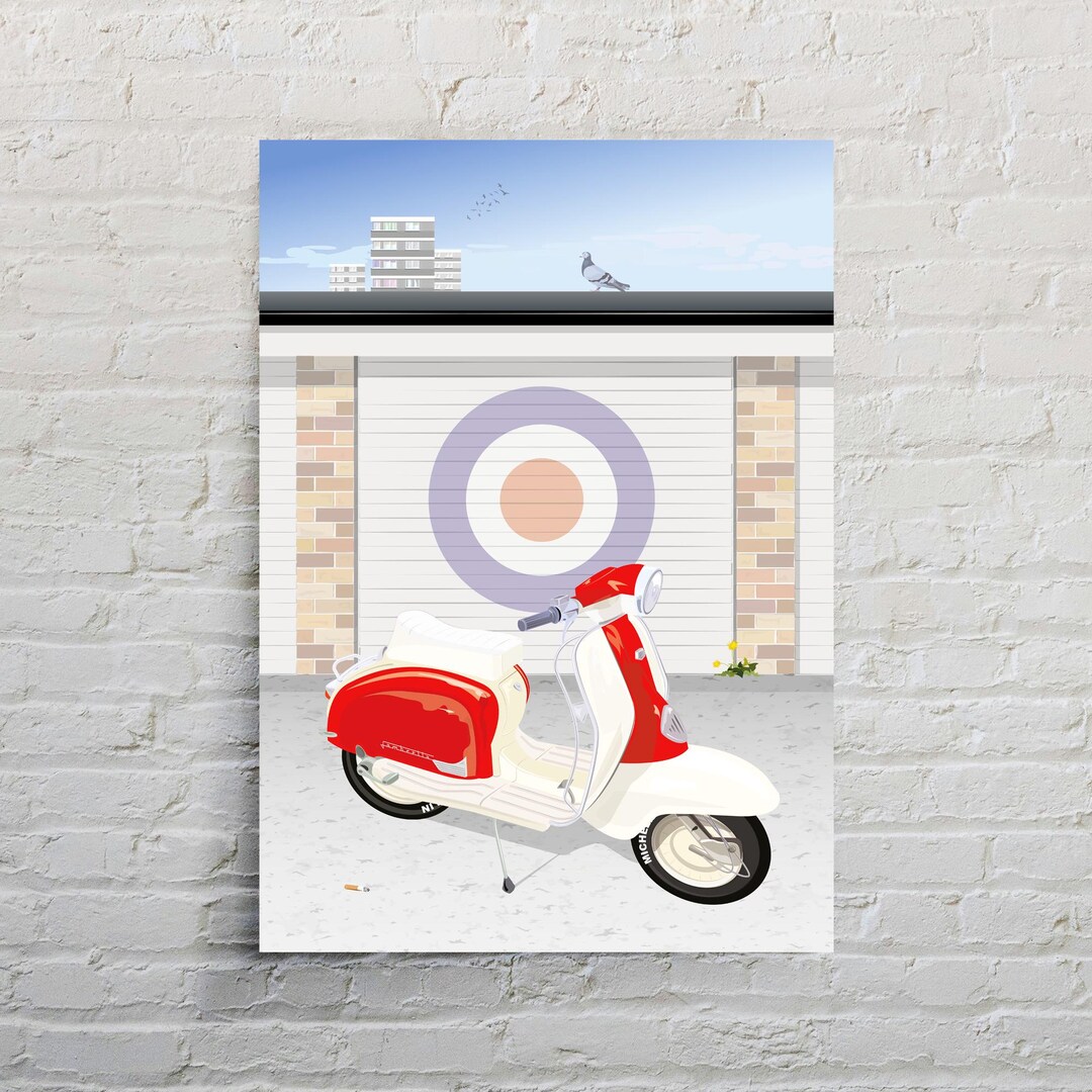 RED MOD LAMBRETTA, Lambretta Art, Mod Art, Scooter, Scooter Art, Retro ...