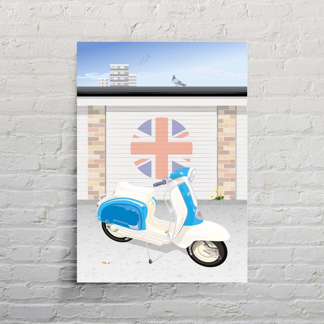Blue UNION JACK LAMBRETTA, Lambretta Art, Union Jack Art, Scooter ...