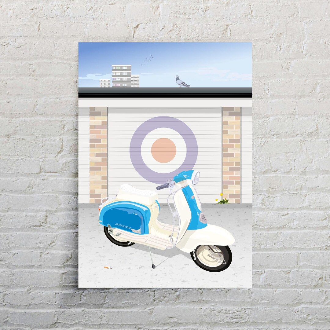 BLUE MOD LAMBRETTA, Lambretta Art, Mod Art, Scooter, Scooter Art, Retro ...
