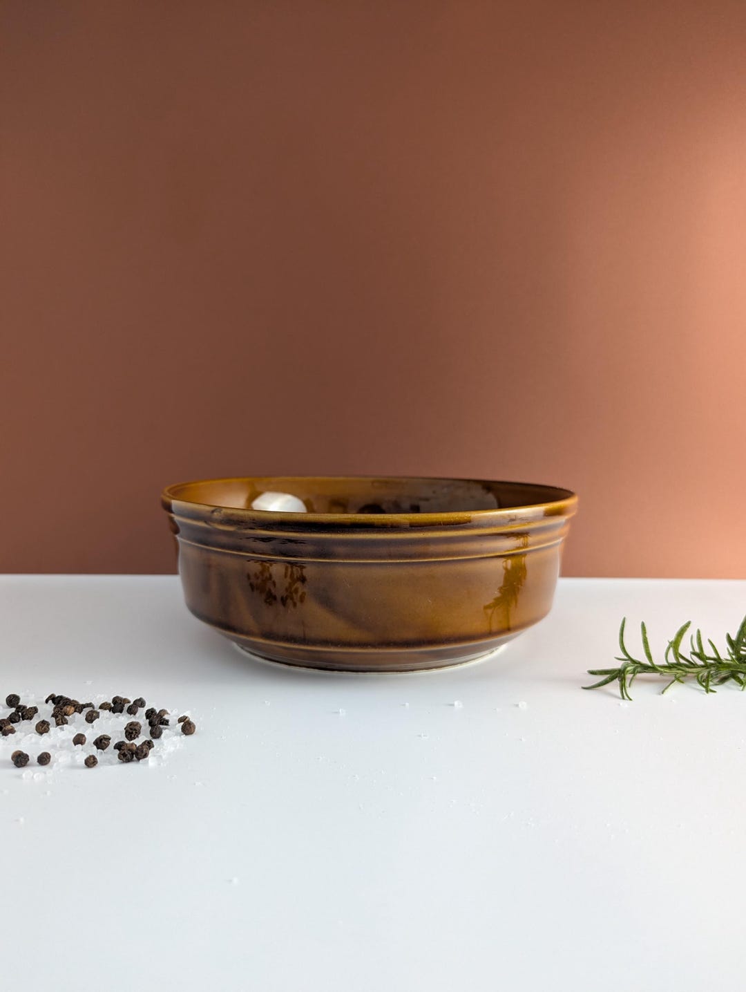 Vintage Ceramic Bowl – Rustic Brown - Etsy