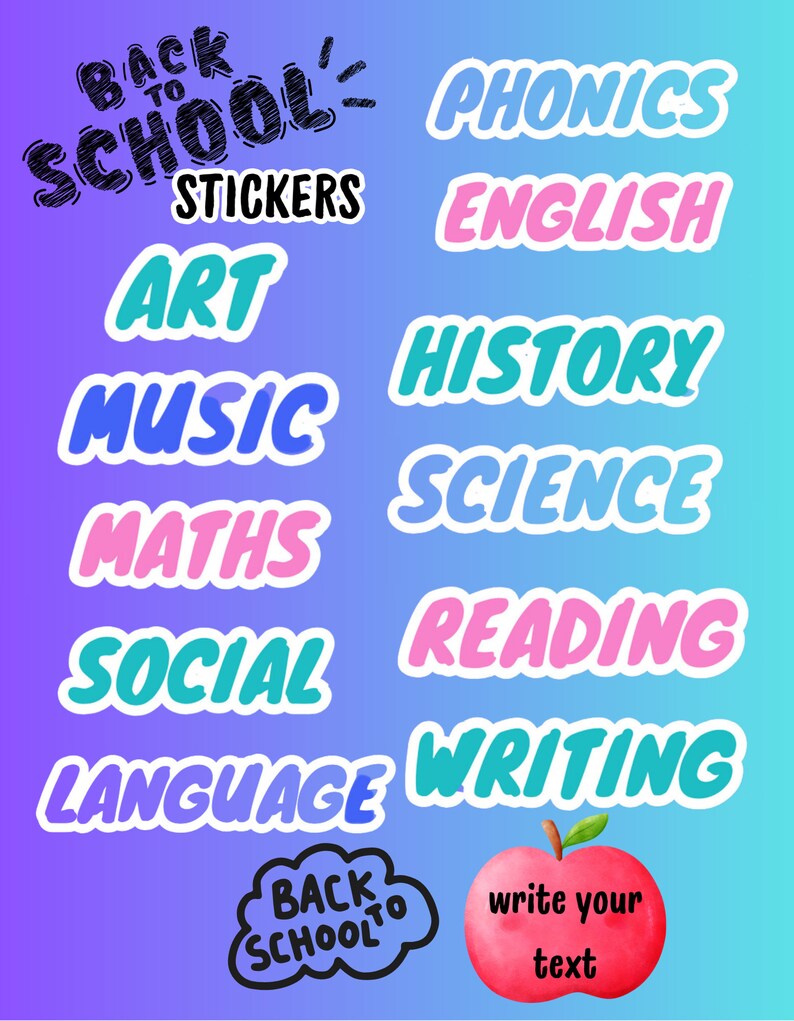 12 School Subject Labels, Folder Labels, Binder Label-back to School ...
