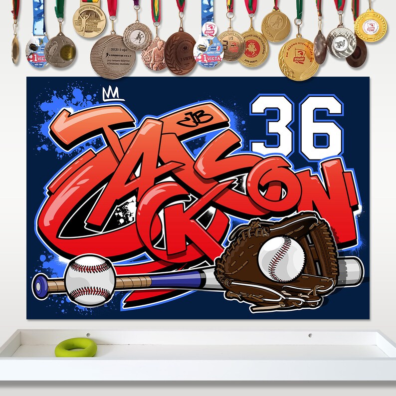 BASEBALL GRAFFITI POSTER Custom Personalized With Your Name and Team # ...