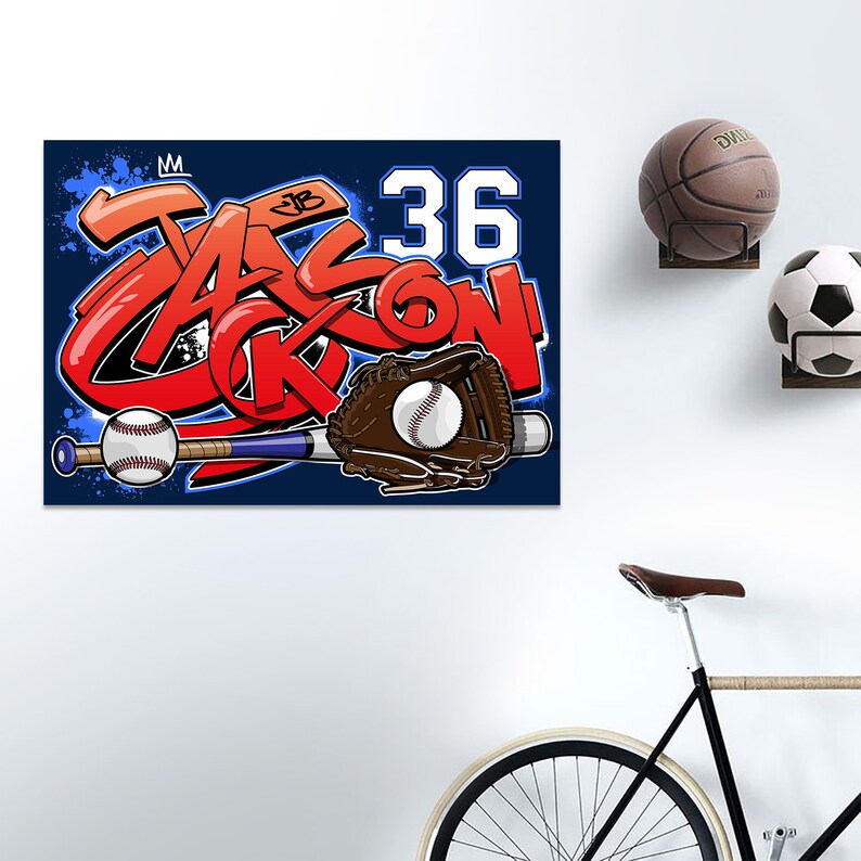 BASEBALL GRAFFITI POSTER Custom Personalized With Your Name and Team # ...
