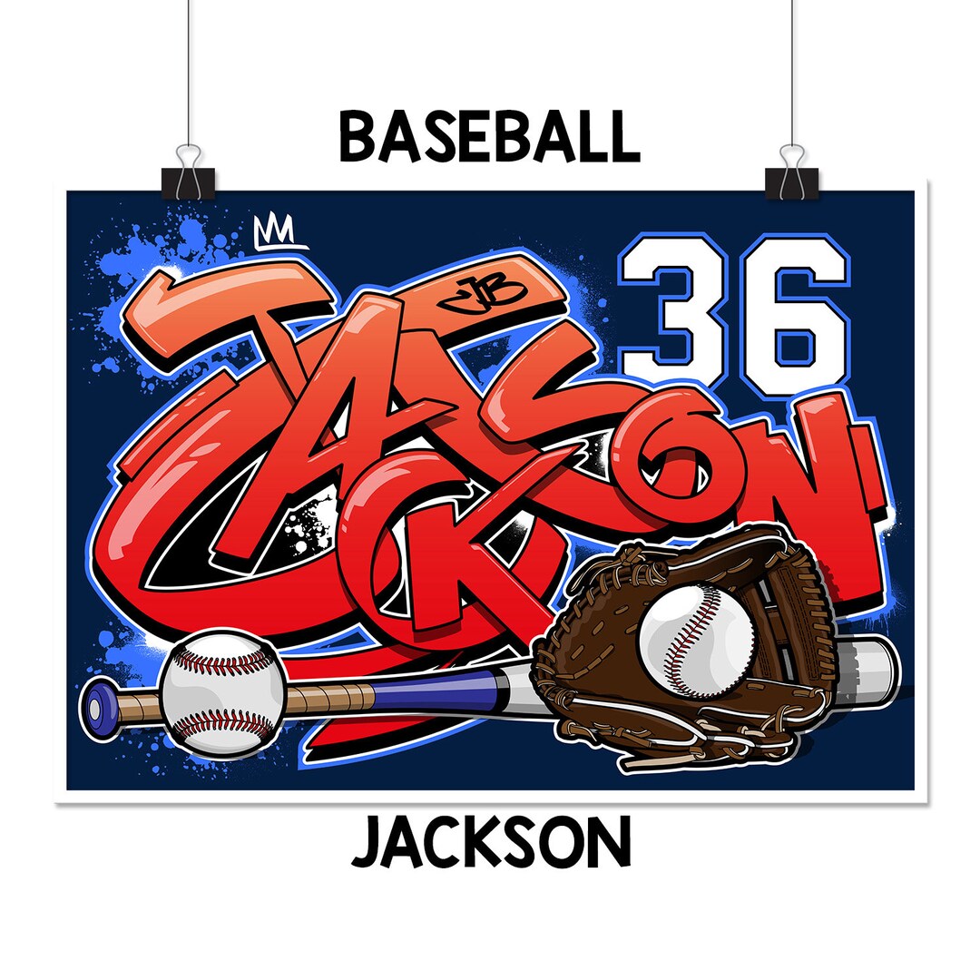 BASEBALL GRAFFITI POSTER Custom Personalized With Your Name and Team # ...