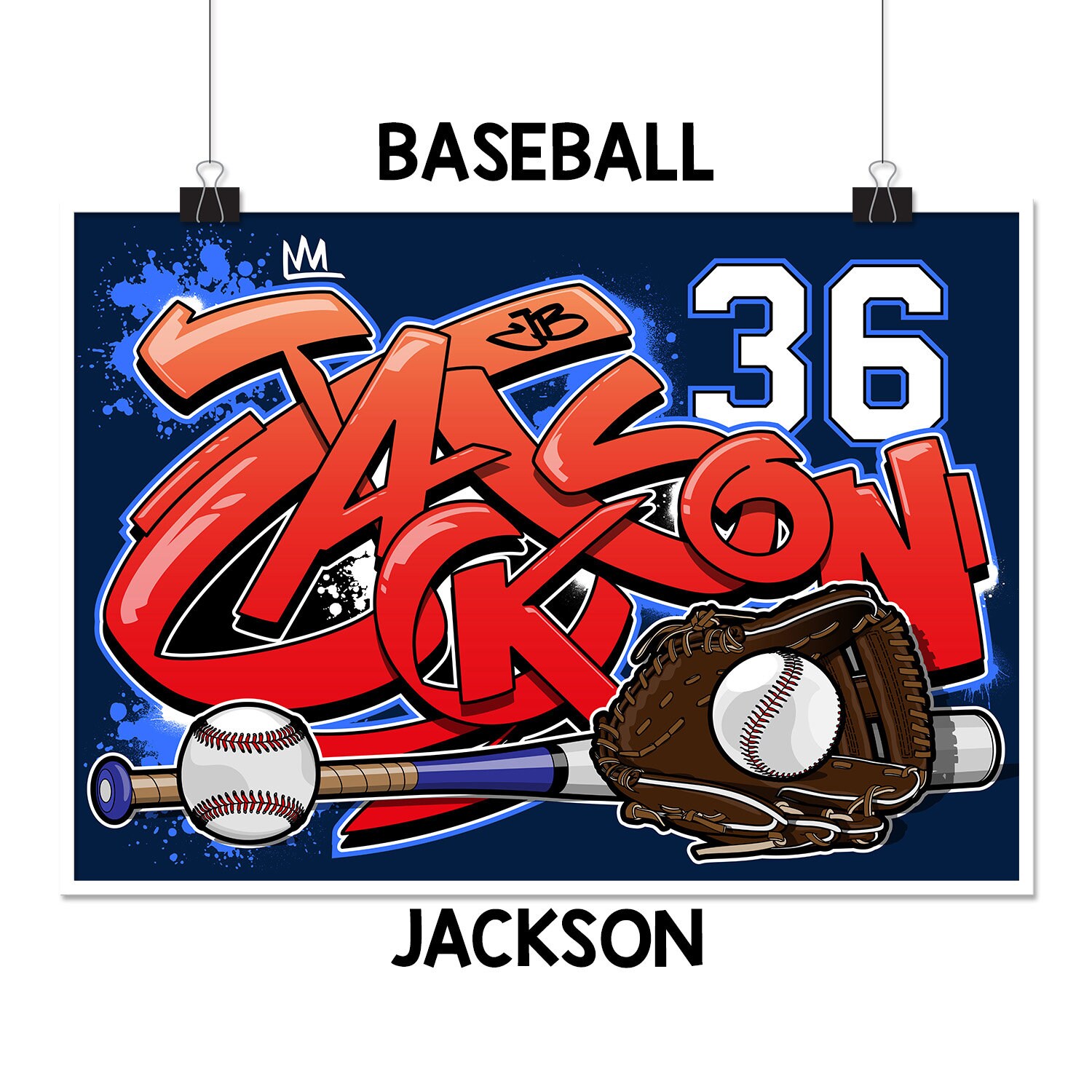 BASEBALL GRAFFITI POSTER Custom Personalized With Your Name and Team ...