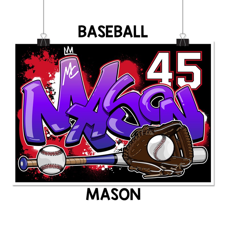 BASEBALL GRAFFITI POSTER Custom Personalized With Your Name & Team ...
