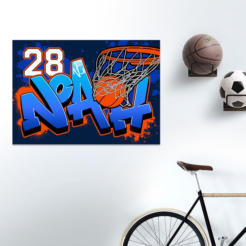 BASKETBALL GRAFFITI POSTER Custom Personalized With Your Name & Team # ...
