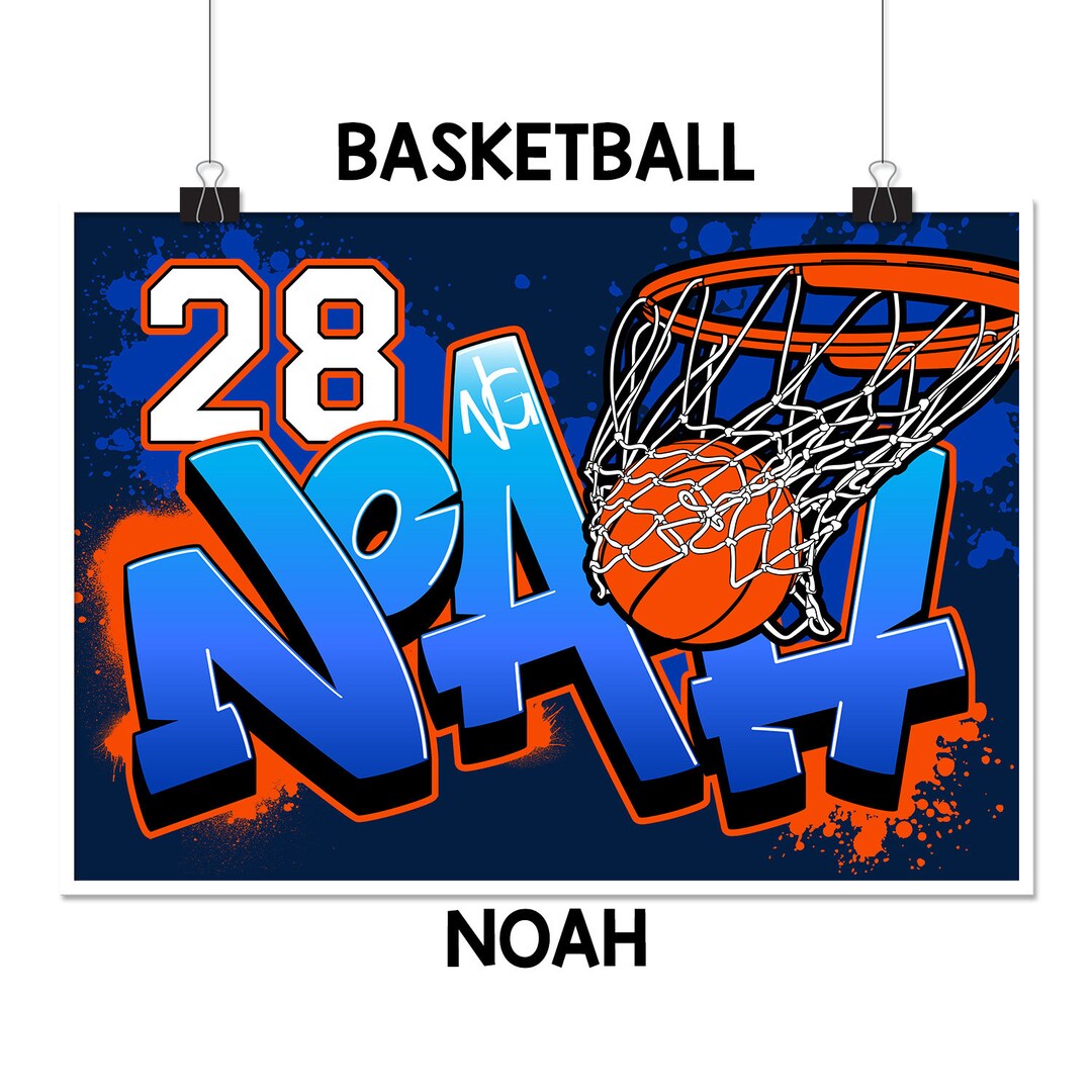 BASKETBALL GRAFFITI POSTER Custom Personalized With Your Name & Team # ...